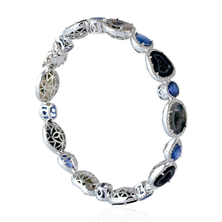 Geode Blue Sapphire Diamond 18 Karat Gold Bangle Bracelet For Sale at ...