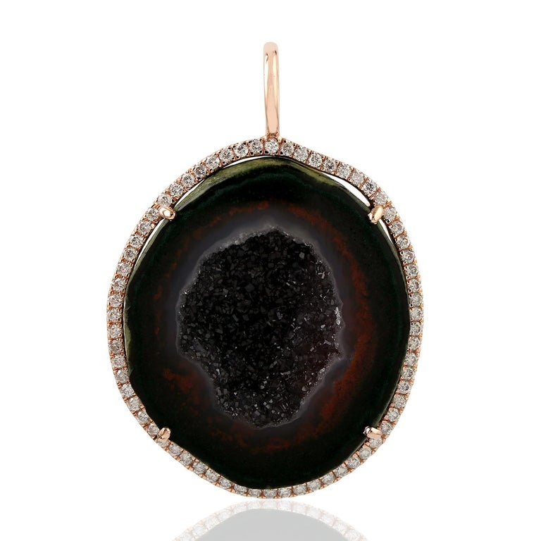 Geode Diamond 18 Karat Gold Pendant Necklace For Sale (Free Shipping ...