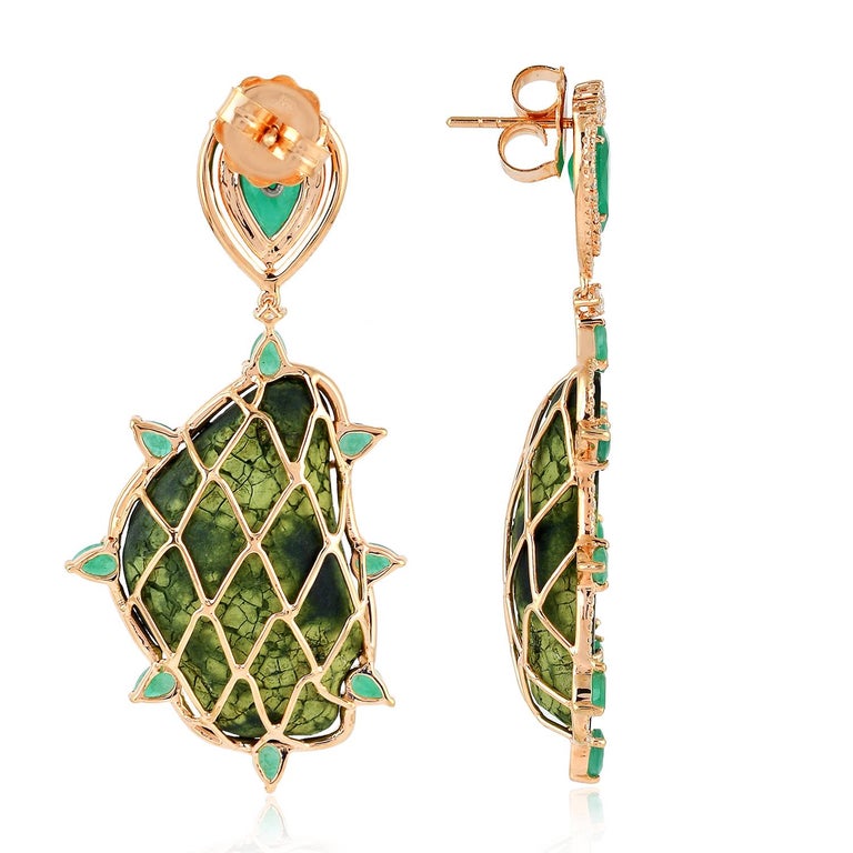 Geode Emerald Diamond 18 Karat Gold Earrings For Sale at 1stDibs