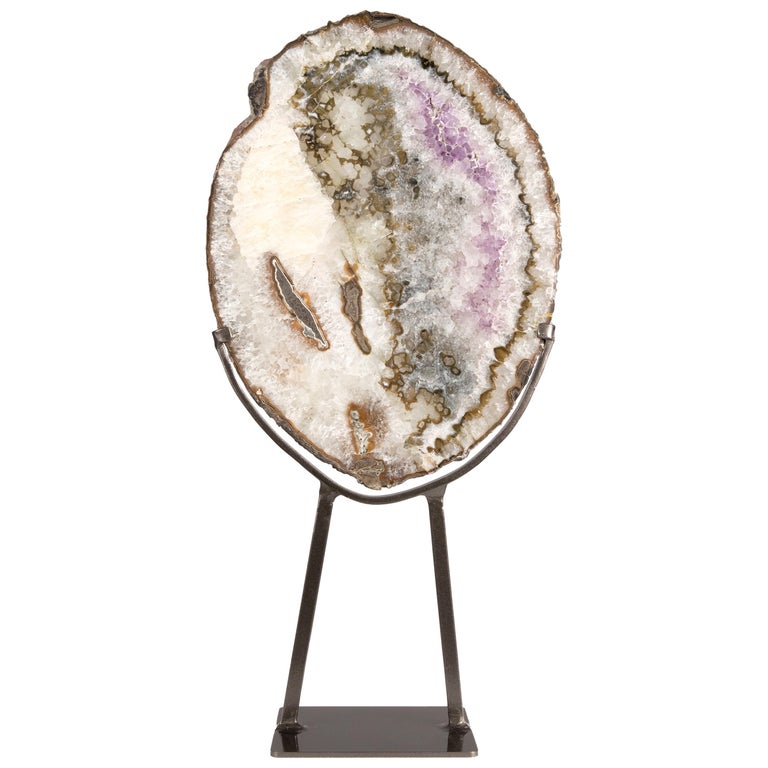 Geode Slice with Mix of Agate, White Quartz and Calcite Formation on ...