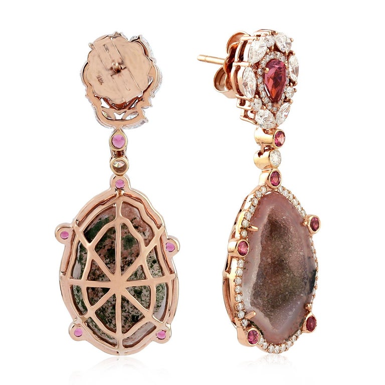 Geode Tourmaline One of a Kind Diamond Earrings For Sale at 1stDibs