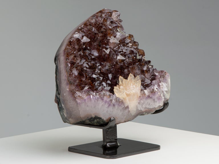 Geode with orange brown crystals and frontal calcite rosette For Sale ...