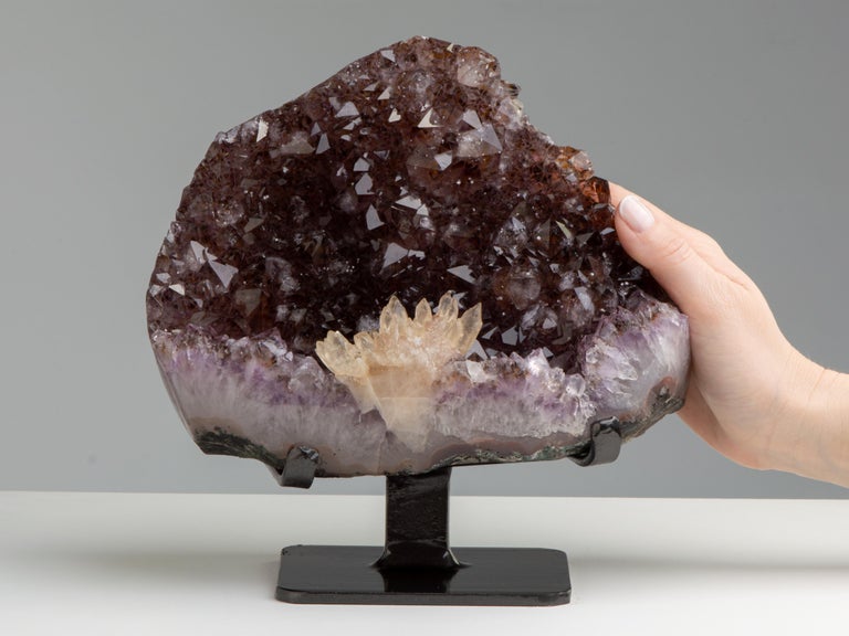 Geode with orange brown crystals and frontal calcite rosette For Sale ...