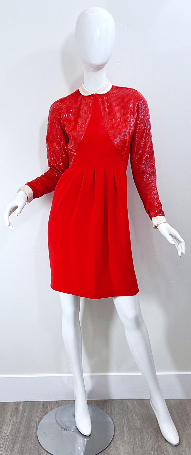 Geoffrey Beene 1980s Lipstick Red Faux Bolero Vintage 80s Tuxedo Dress ...