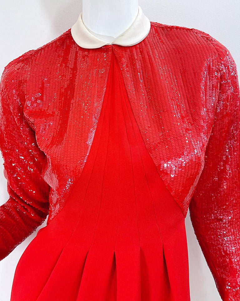 Geoffrey Beene 1980s Lipstick Red Faux Bolero Vintage 80s Tuxedo Dress ...