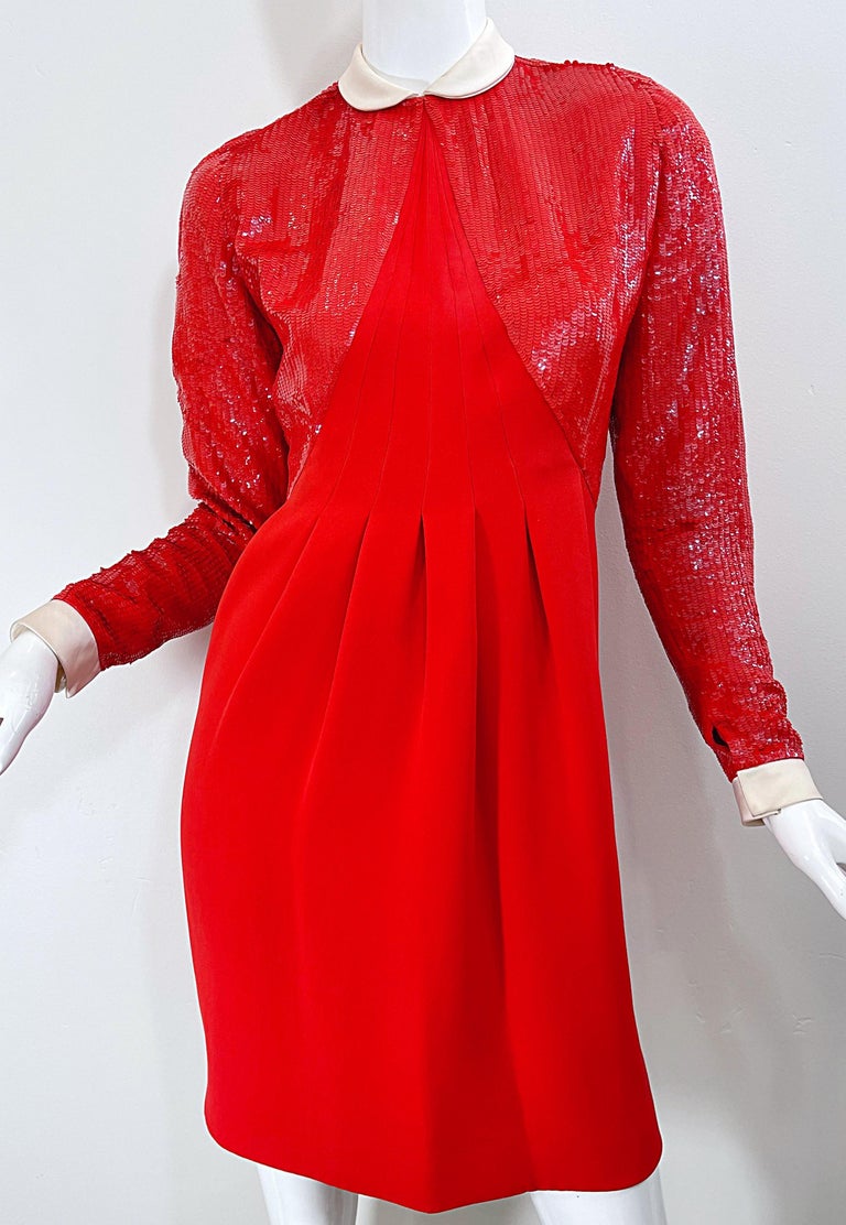 Geoffrey Beene 1980s Lipstick Red Faux Bolero Vintage 80s Tuxedo Dress ...