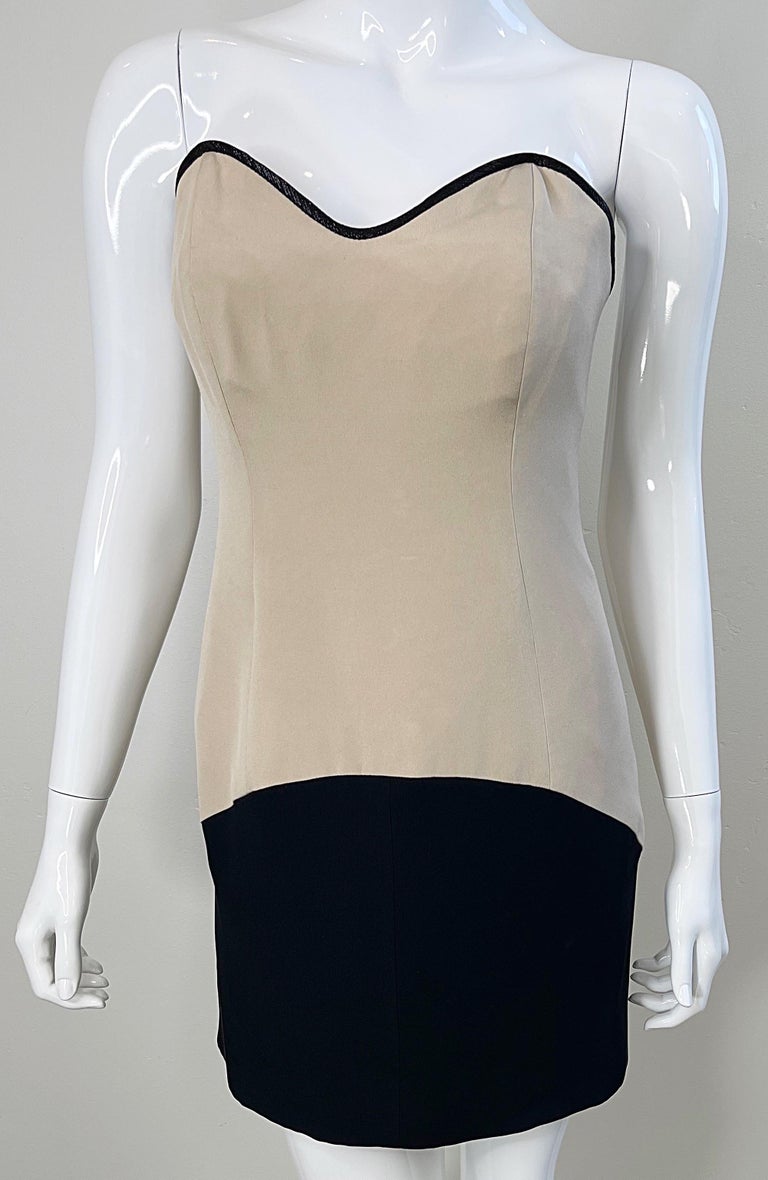 Geoffrey Beene 1990s Khaki and Black Color Block VIntage Silk 90s Mini ...