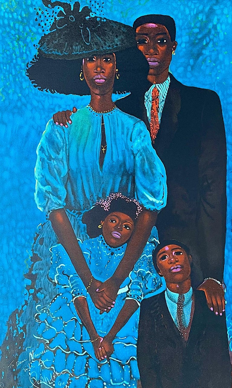 Geoffrey Holder - FAMILY IN BLUE Signed Lithograph, Black Family ...
