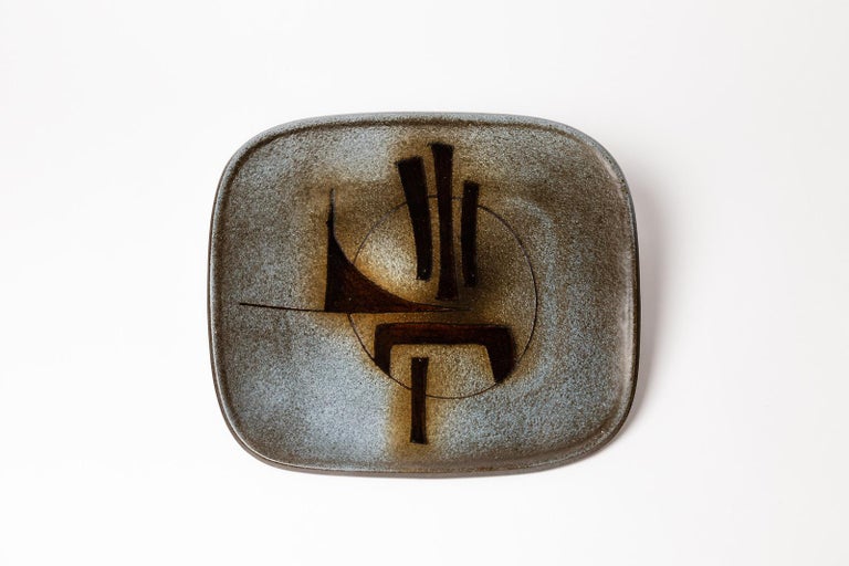 Geometric Abstract Ceramic Plate with Black Color Decoration French ...