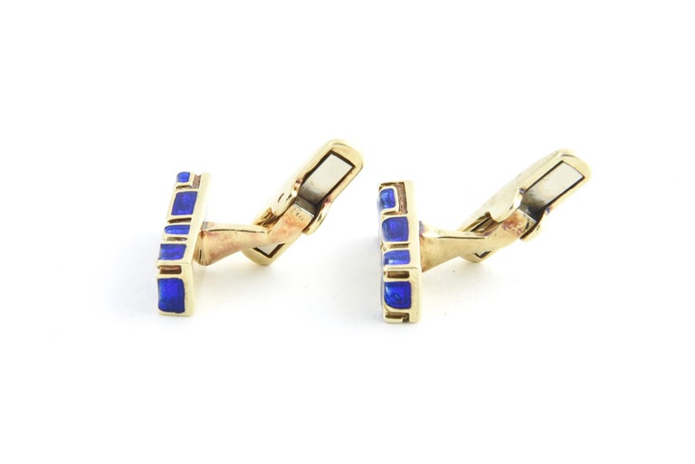 Geometric Blue Enamel and Gold Cufflinks For Sale at 1stDibs