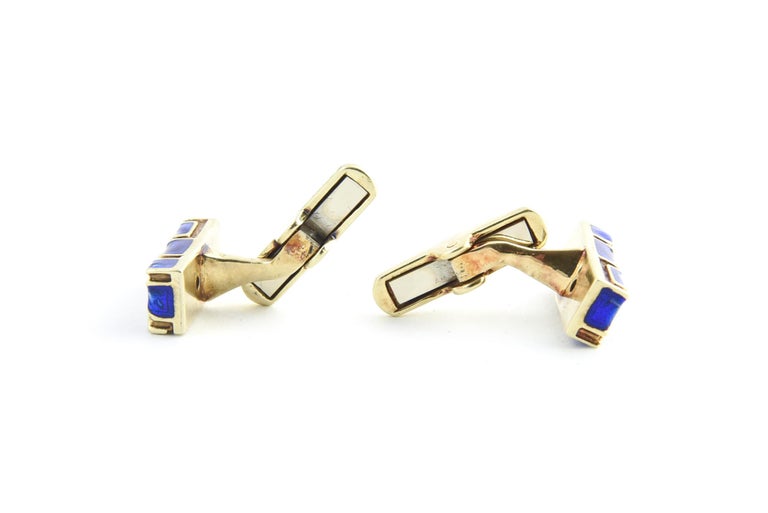 Geometric Blue Enamel and Gold Cufflinks For Sale at 1stDibs