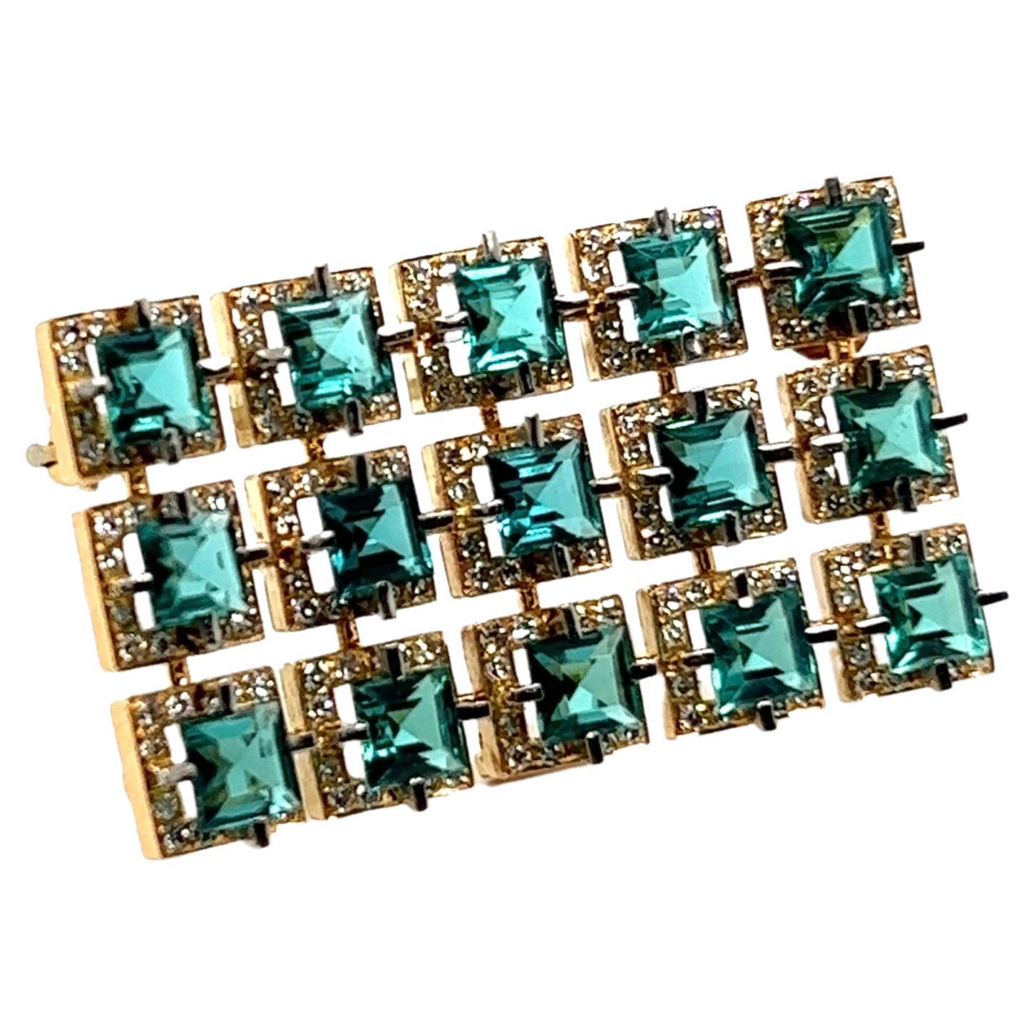 Geometric Brooch with Tourmaline and Diamonds in 18 Karat Yellow Gold ...