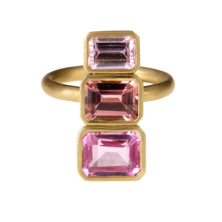 Geometric Brushed Gold Tourmaline Ring For Sale at 1stDibs