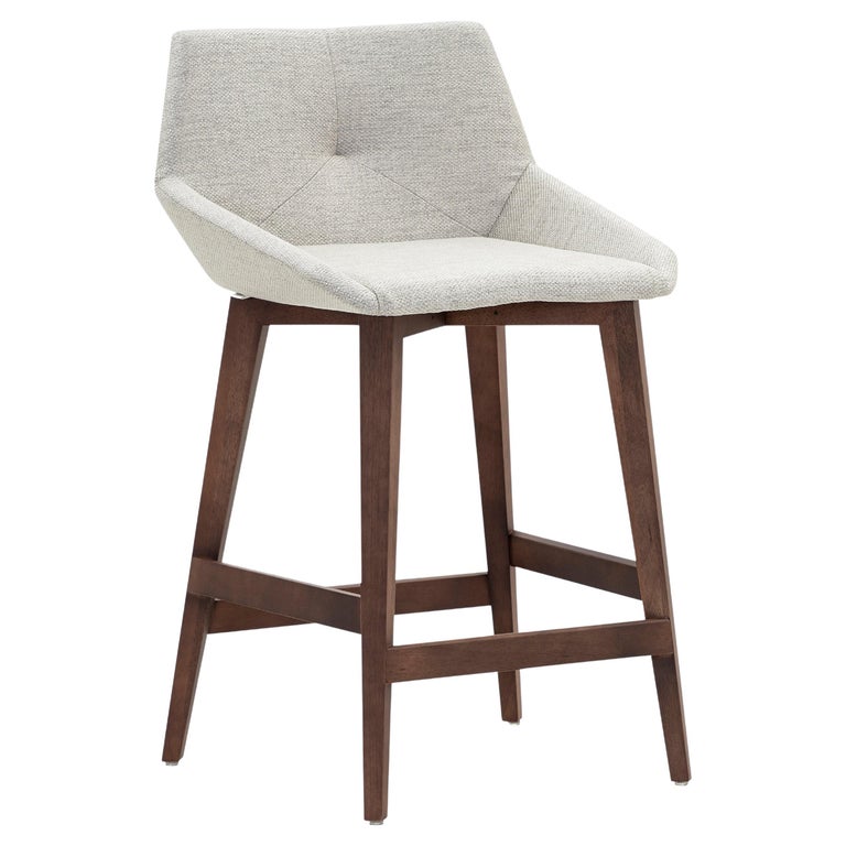 Geometric Cubi Counter Stool Walnut Base and Off-White Fabric Seat For ...