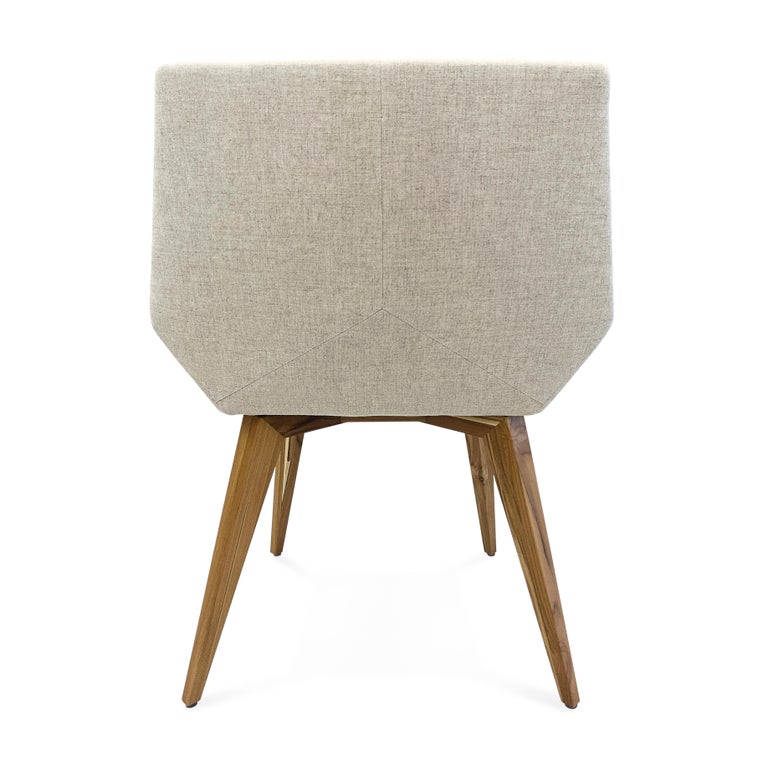 Geometric Cubi Dining Chair with Teak Base and Ivory Fabric Chair Seat ...