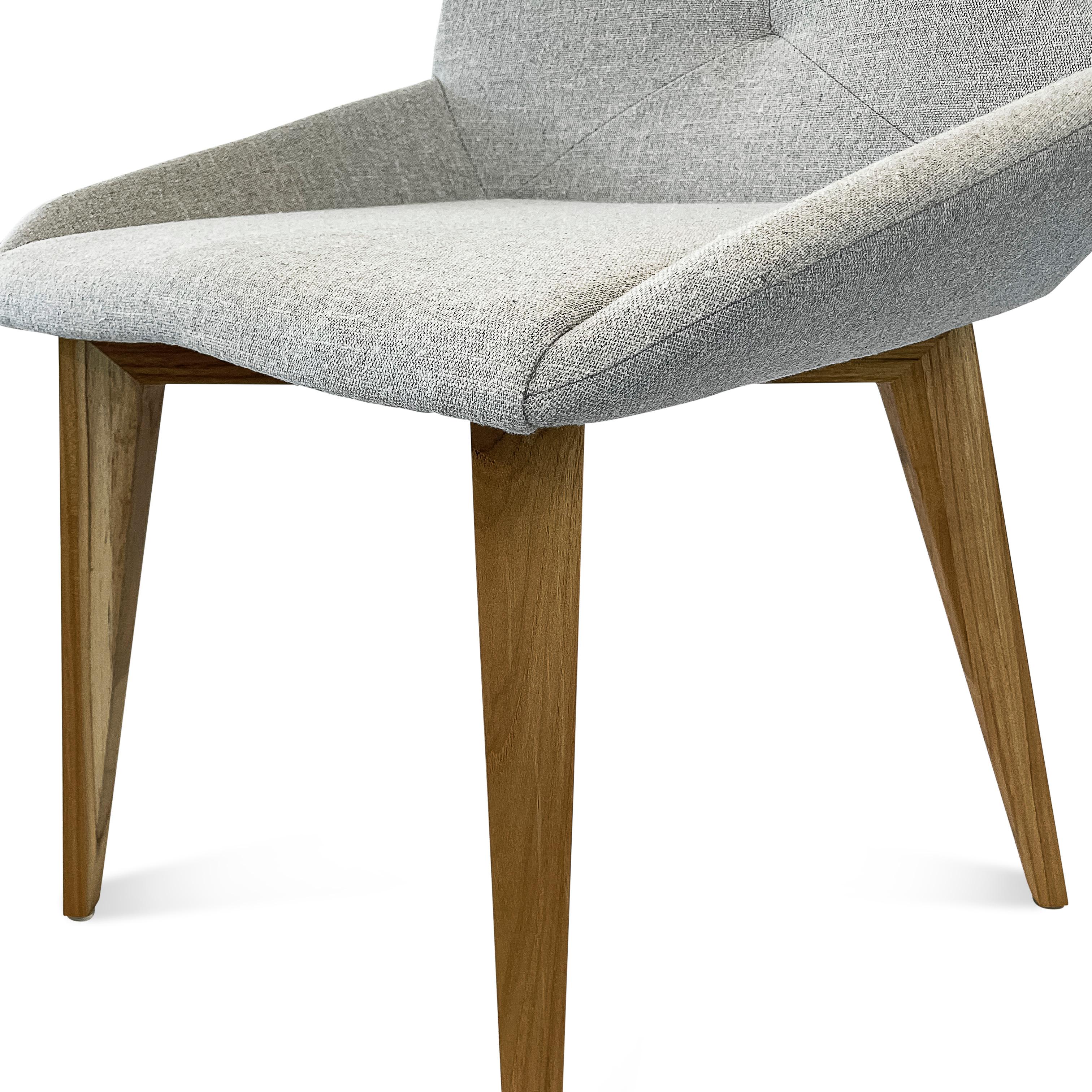 Geometric Cubi Dining Chair with Teak Base and Light Gray Fabric Chair ...