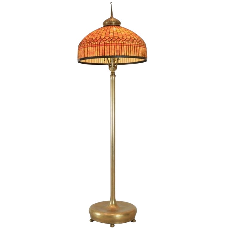Geometric Curtain Border Glass and Bronze Floor Lamp by Tiffany Studios ...