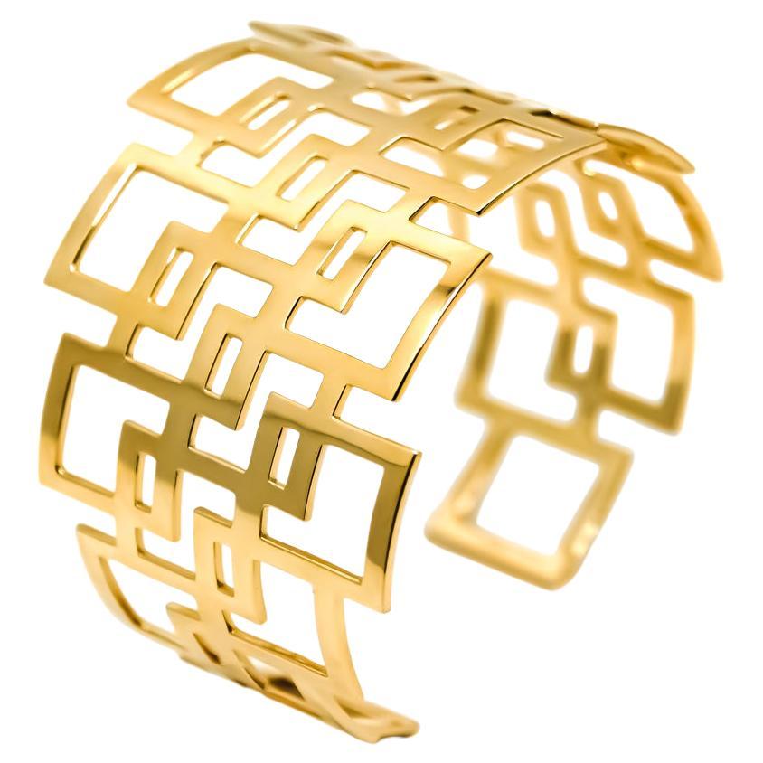 Diamond Set Gold Cuff Ribbed Design Bracelet For Sale at 1stDibs