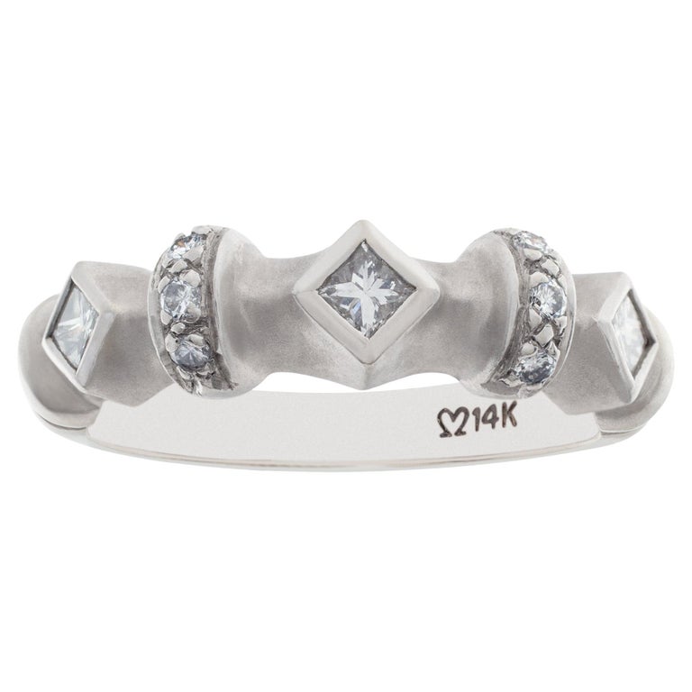 Geometric Diamond Ring Set in Matte Finish 14k White Gold. 0.50 Carats ...