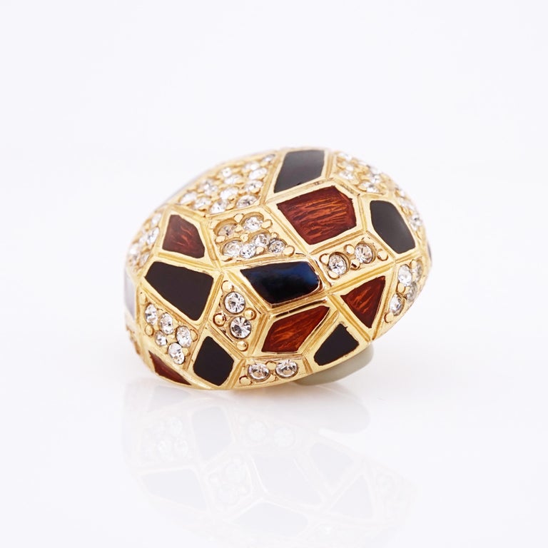 Geometric Enameled Dome Earrings With Crystal Pavé By Ciner, 1980s For ...
