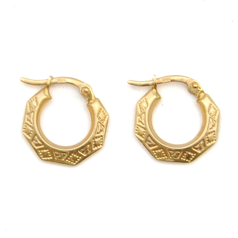 Vintage Geometric Engraved Gold Hoop Earrings For Sale at 1stDibs