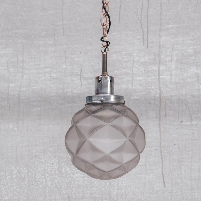Geometric Etched Glass Art Deco Pendant Light For Sale at 1stDibs
