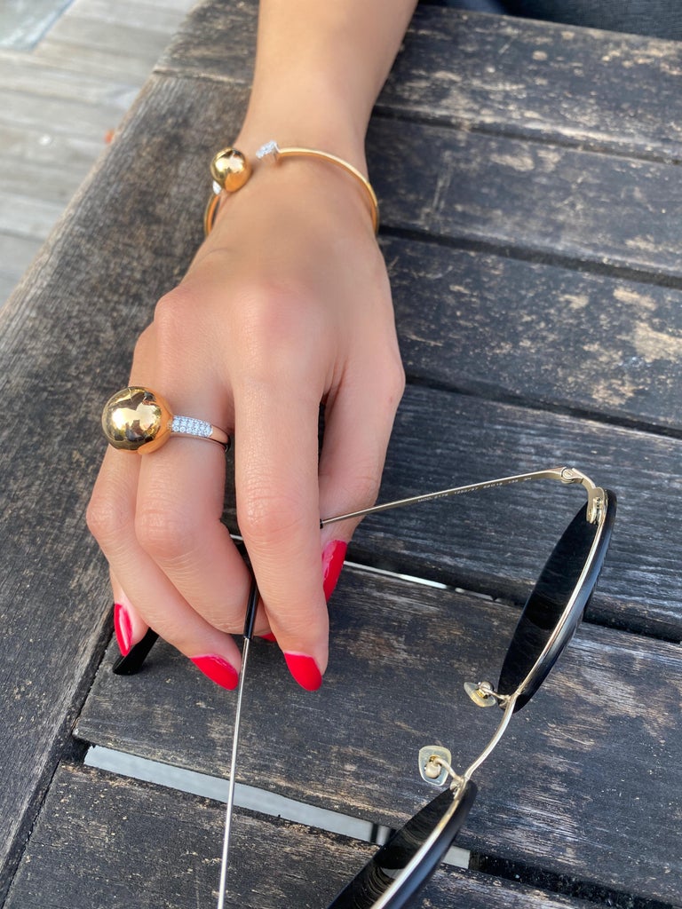 Geometric Golden Globe Orb Sphere Diamond Pave 18 Karat Yellow White ...