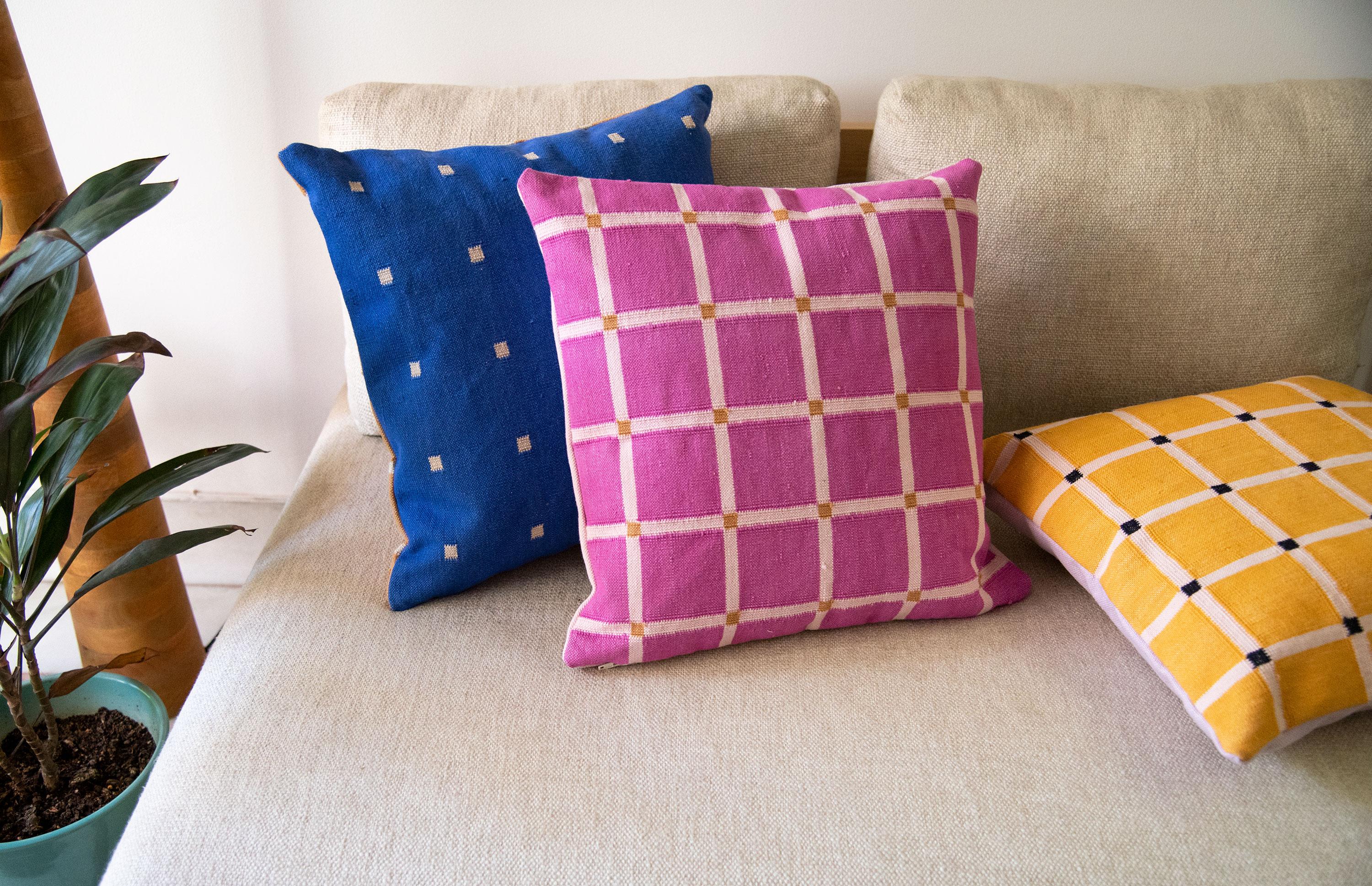 Geometric Grid Pillow, Reversible Marmalade + Lilac For Sale at 1stDibs