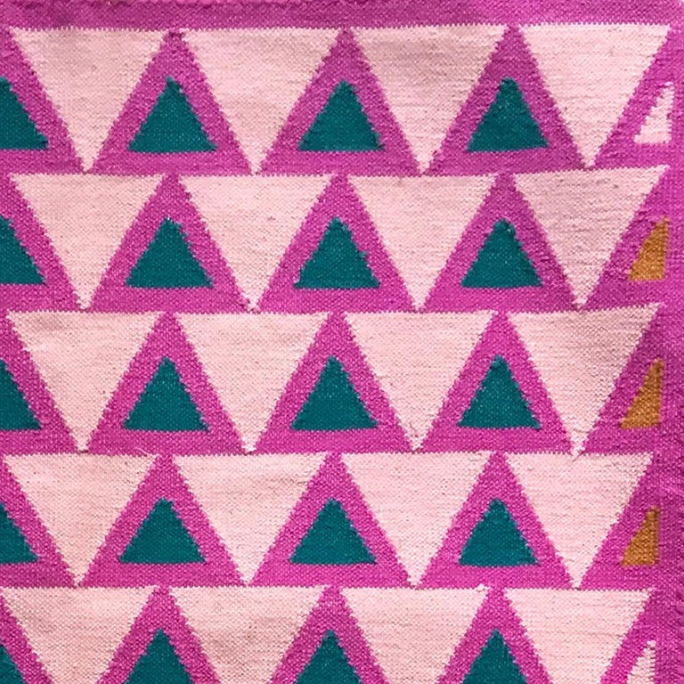 Geometric Maya Candy Pink Handwoven Modern Cotton Rug, Carpet and ...