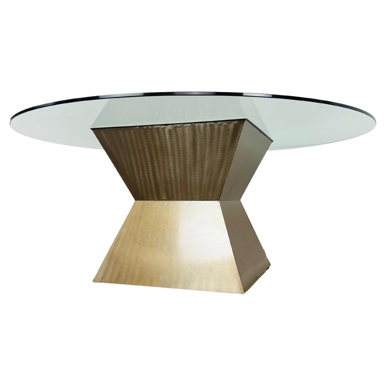 Geometric Metal Pedestal Base Dining Table For Sale at 1stDibs