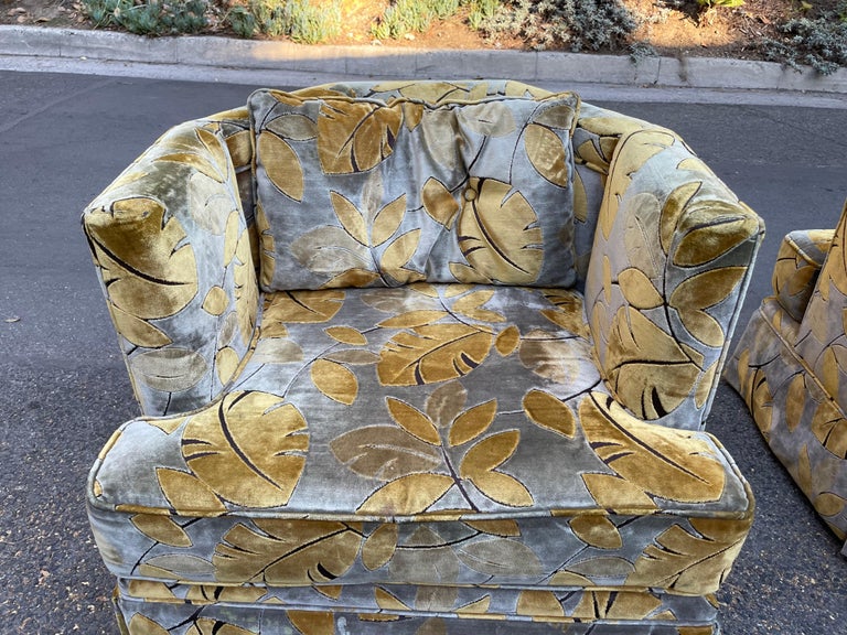 Geometric Milo Baughman Style Gold Velvet Swivel Club Chairs, a Pair ...