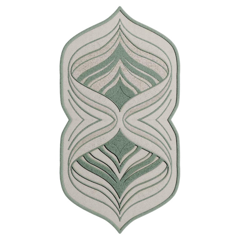Contemporary Design Modern Organic Shaped Hand-Tufted Rug Green and ...