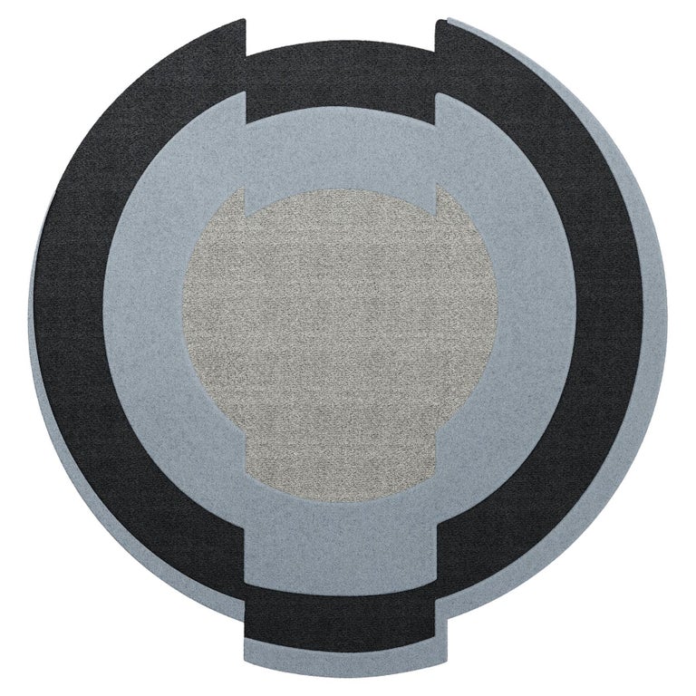 Modern Memphis Design Style Round Geomtric Pattern Hand-Tuffed Rug Blue ...