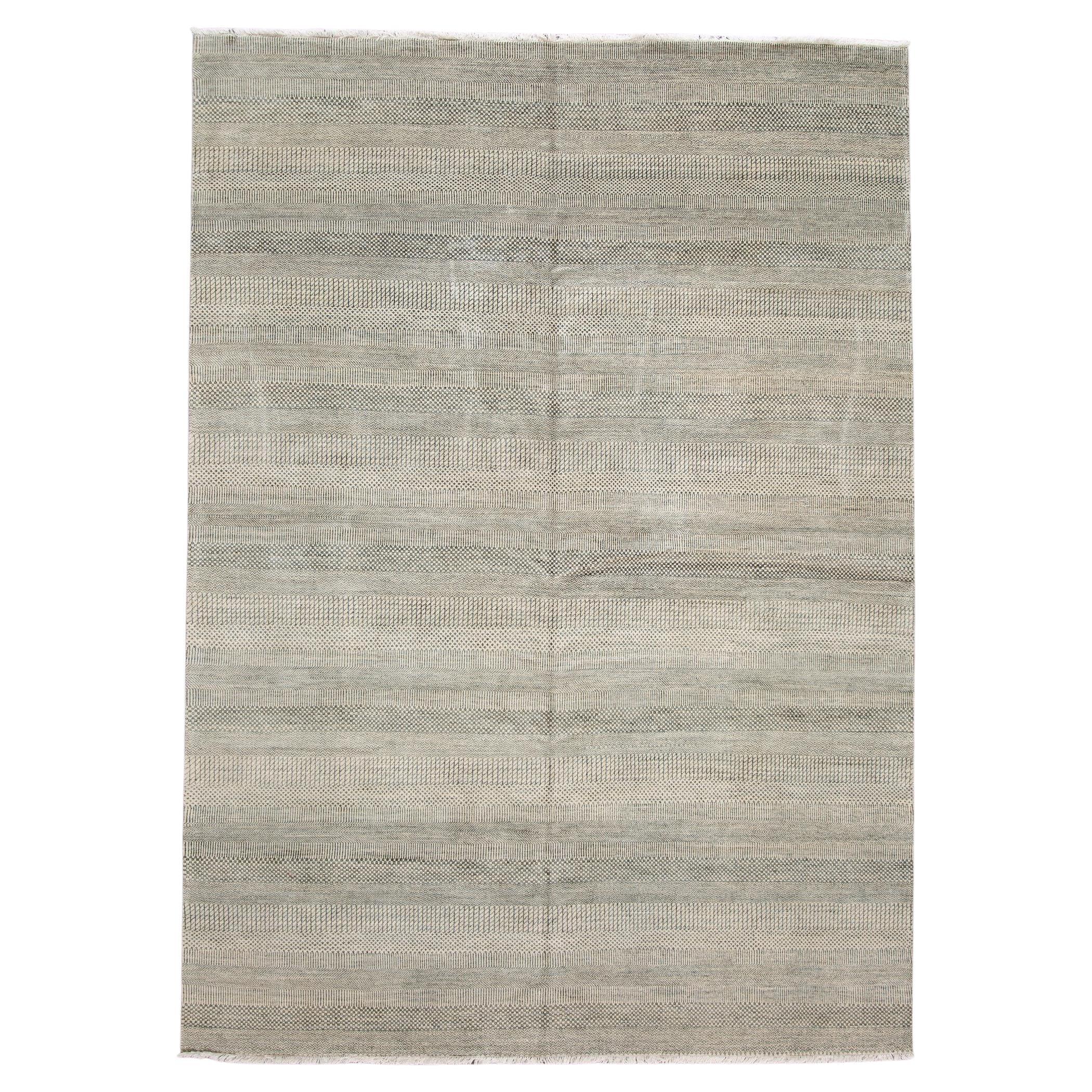 Rug and Kilim’s Mid-Century Modern Geometric Beige Gray and Red Wool ...