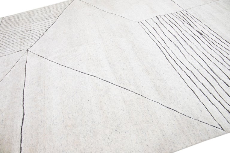 Geometric Modern Moroccan Style Wool Rug With Ivory Field by Apadana ...