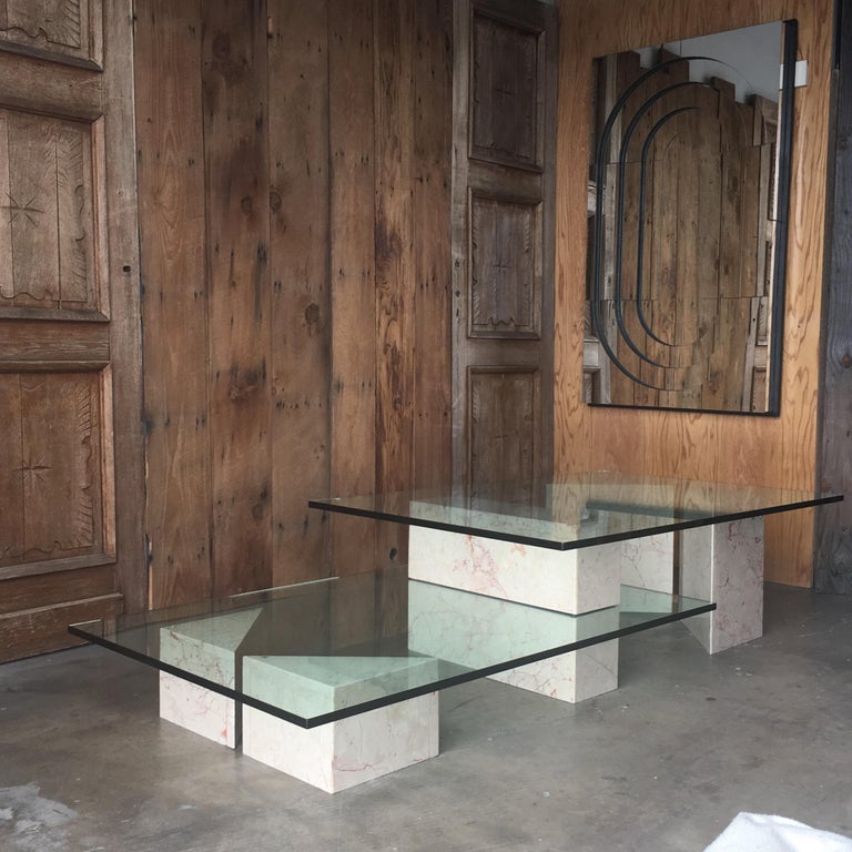 Geometric Multi-Level Marble and Glass Coffee Table at 1stDibs