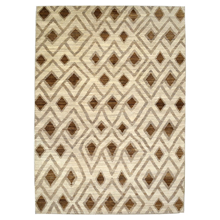 Geometric Neutral Wool Carpet in Brown and Cream For Sale at 1stDibs