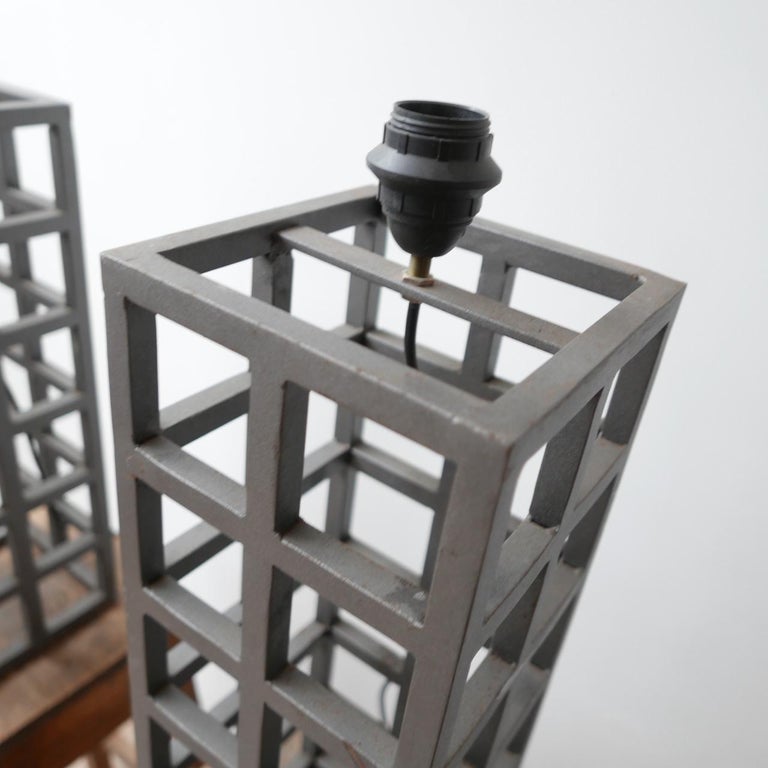 Geometric Pair of German Metal Table Lamps For Sale at 1stDibs