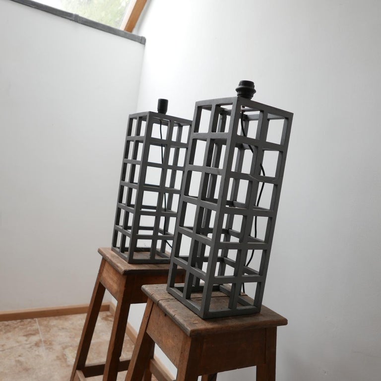Geometric Pair of German Metal Table Lamps For Sale at 1stDibs