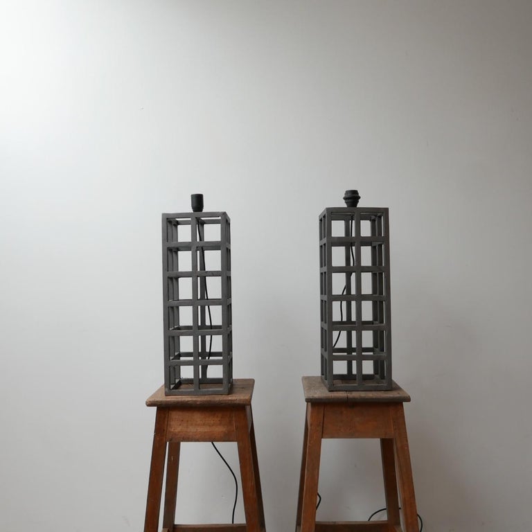Geometric Pair of German Metal Table Lamps For Sale at 1stDibs