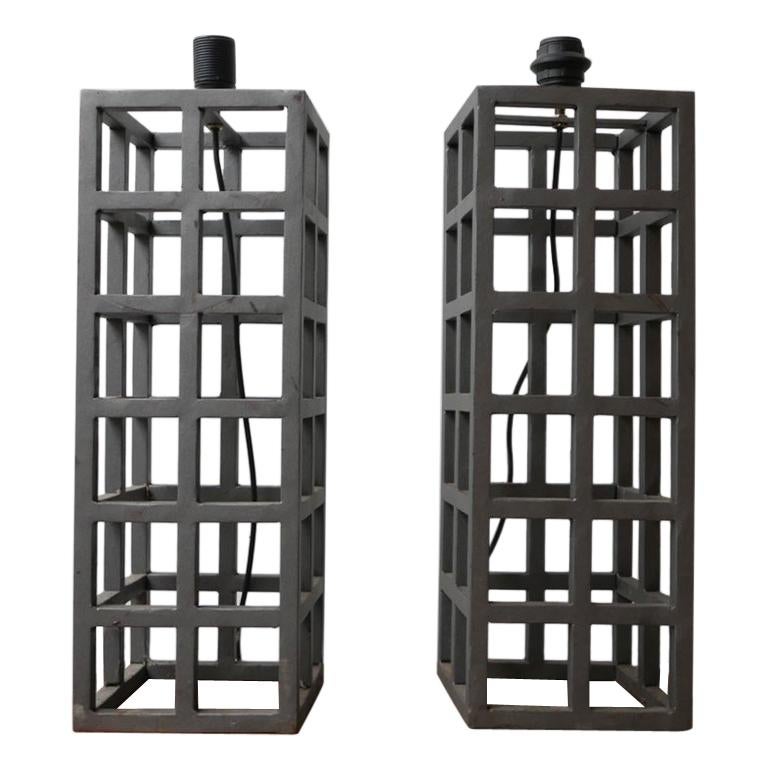 Geometric Pair of German Metal Table Lamps For Sale at 1stDibs