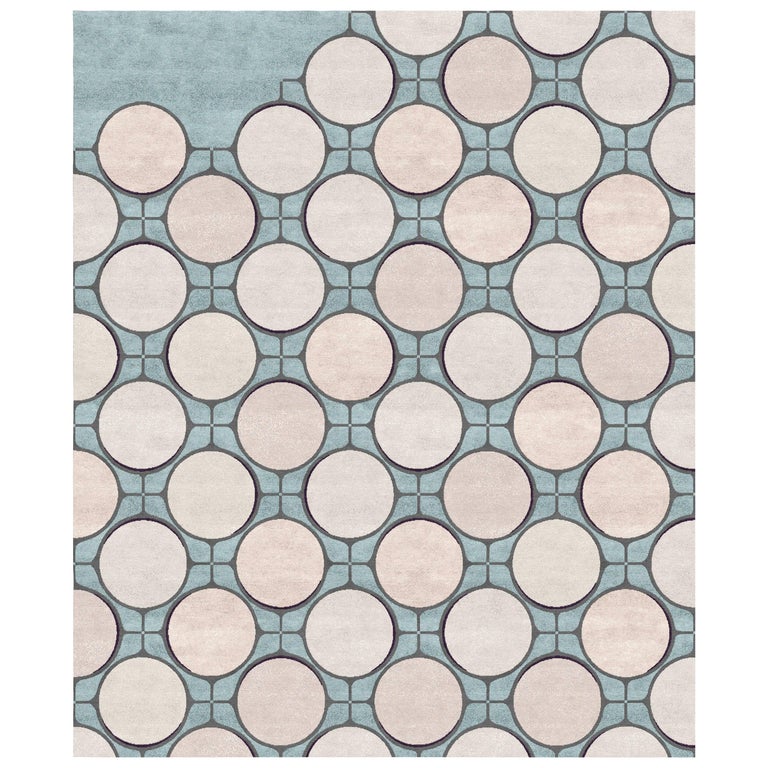 Geometric Pattern Beige Blue Modern Rug for Living Room, Sacre-Coeur ...