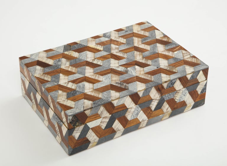 Geometric Pattern Bone and Wood Inlay Box at 1stDibs