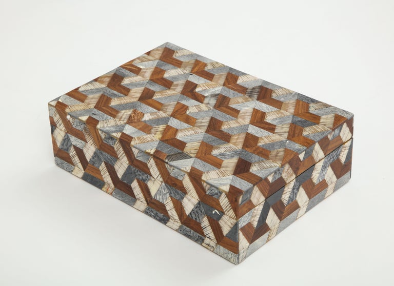 Geometric Pattern Bone and Wood Inlay Box at 1stDibs