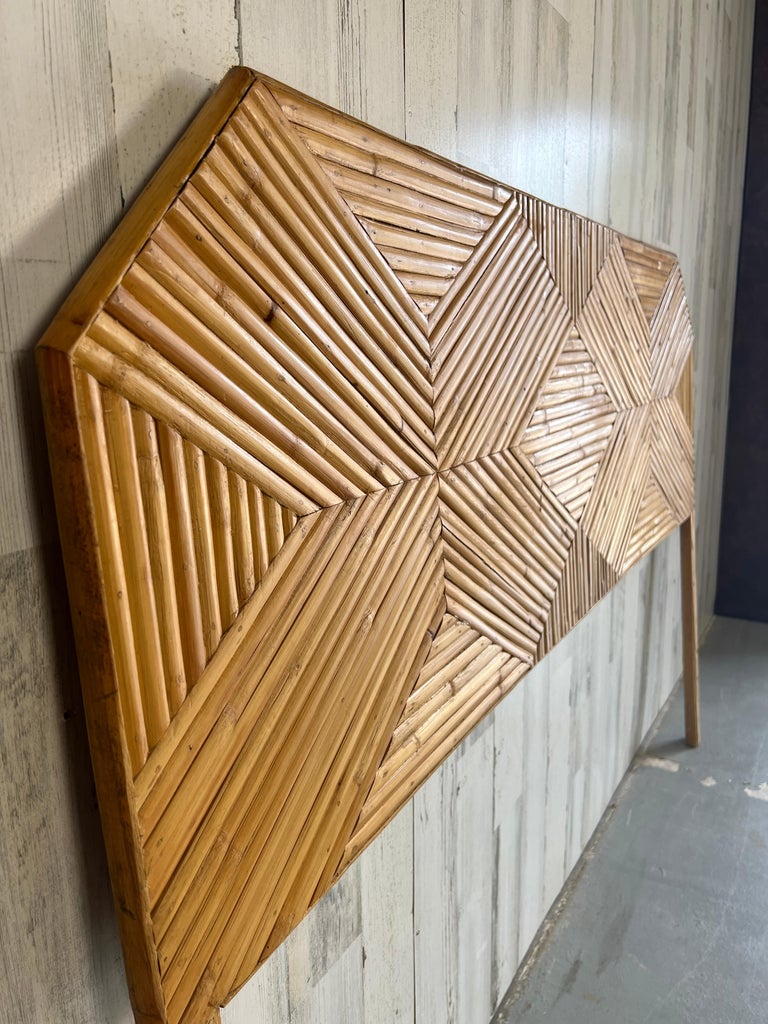 Geometric pattern Split Reed Queen size Headboard For Sale at 1stDibs