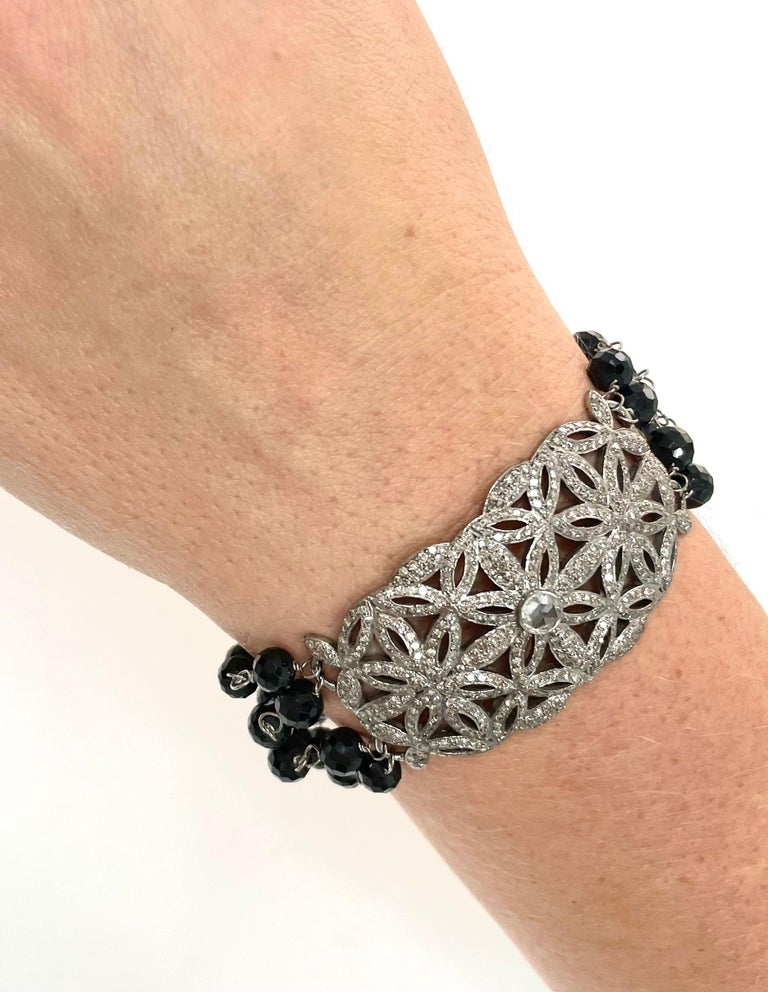 Geometric Pave Diamond Plaquette with Black Spinel Bracelet For Sale at ...