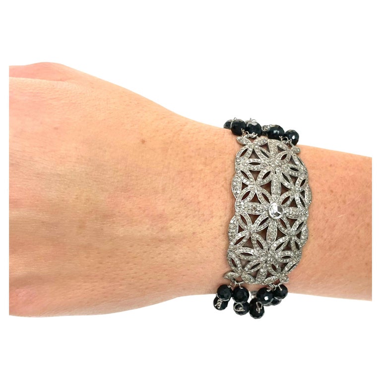 Geometric Pave Diamond Plaquette with Black Spinel Bracelet For Sale at ...