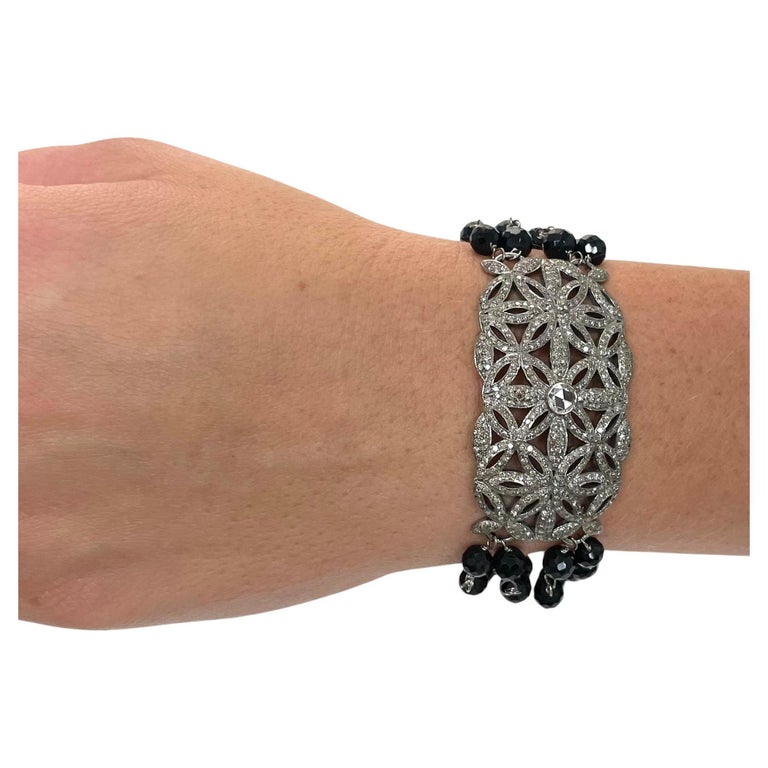 Geometric Pave Diamond Plaquette with Black Spinel Bracelet For Sale at ...