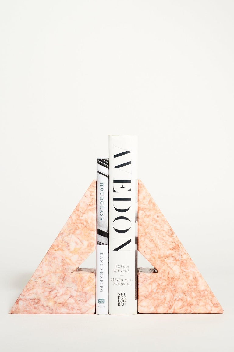 Geometric Pink Marble Bookends at 1stDibs