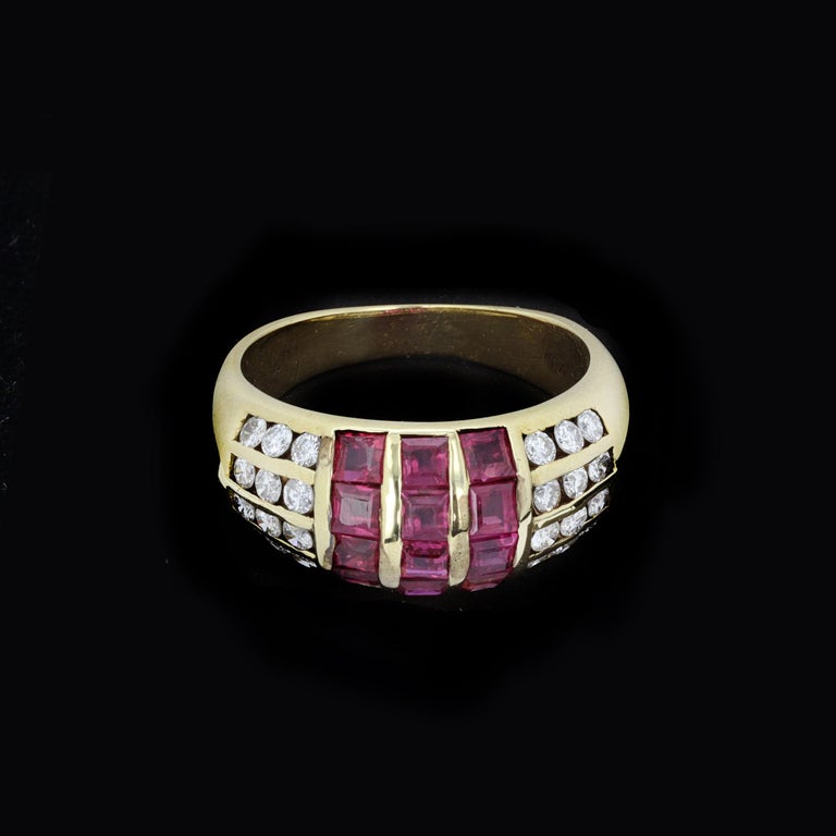 Geometric Ruby and Diamond Ring For Sale at 1stDibs